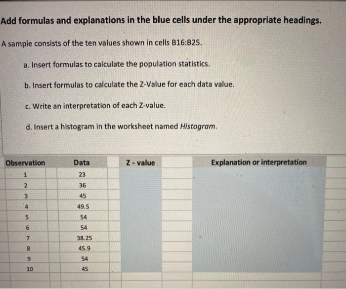Solved Add formulas and explanations in the blue cells under | Chegg.com