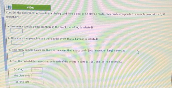 Solved Consider the experiment of selecting a playing card | Chegg.com