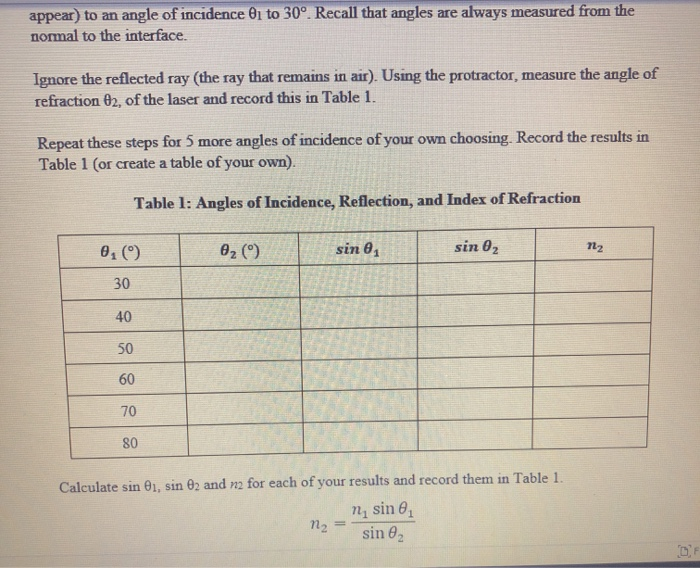 Solved appear) to an angle of incidence 0 to 30°. Recall | Chegg.com