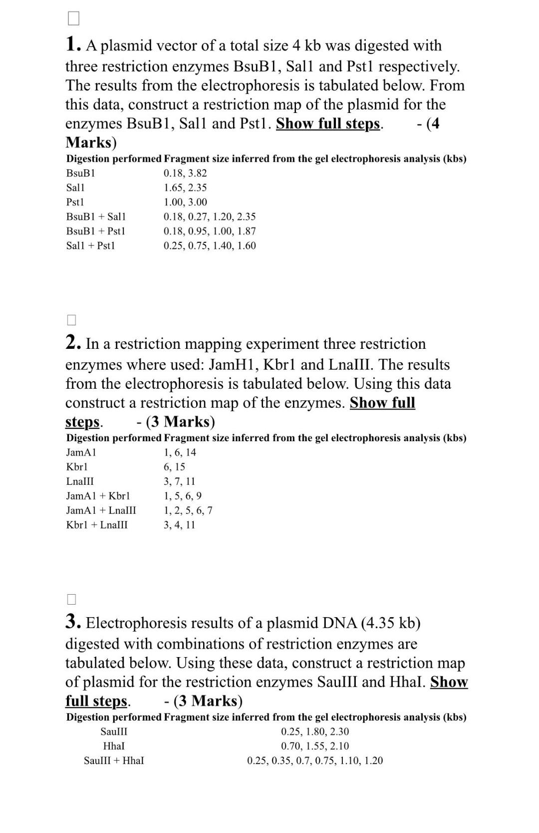 Solved 2. In a restriction mapping experiment three | Chegg.com
