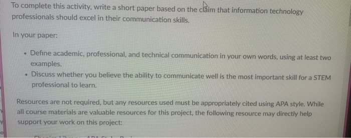 Solved To Complete This Activity Write A Short Paper Based Chegg