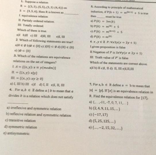 Solved 1. Suppose a relation R=((3,3),(5,5),(5,3),(6,6)) on | Chegg.com