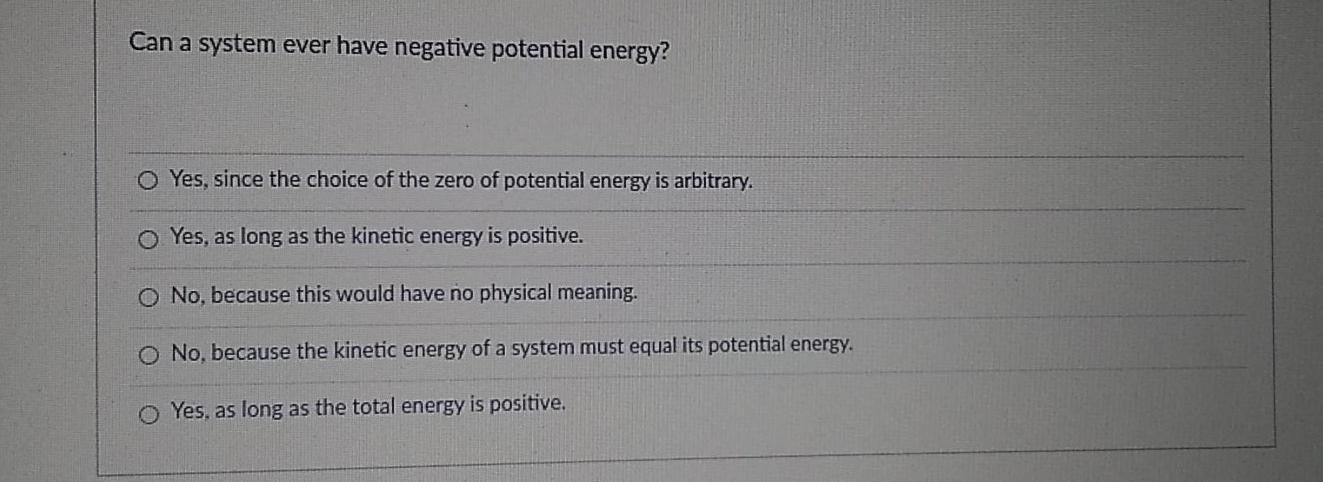Solved Can a system ever have negative potential energy? | Chegg.com