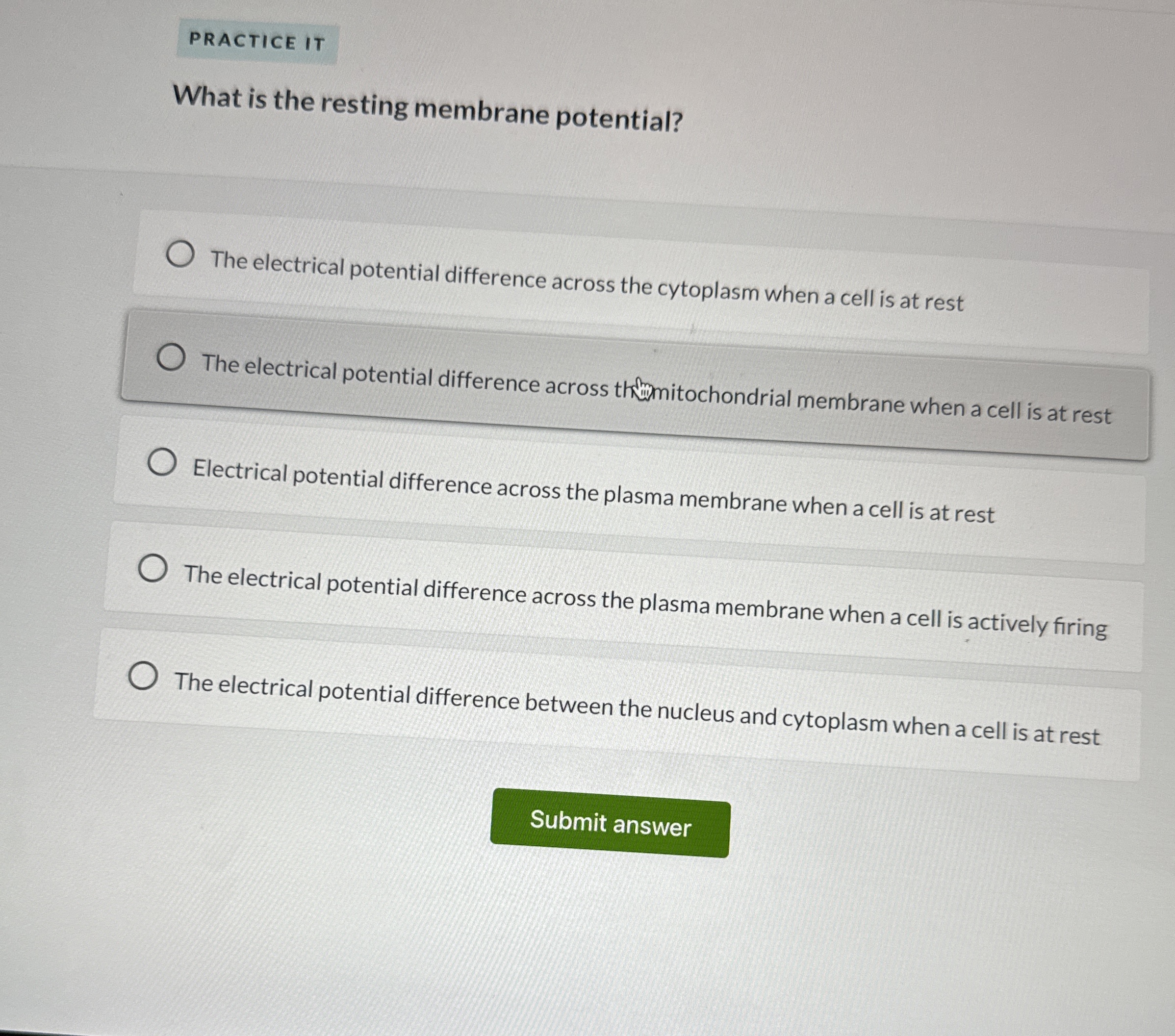 Solved What is the resting membrane potential?The electrical | Chegg.com