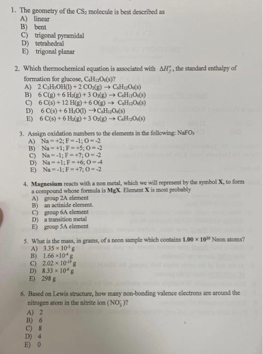 Solved 1. The geometry of the CS2 molecule is best described | Chegg.com