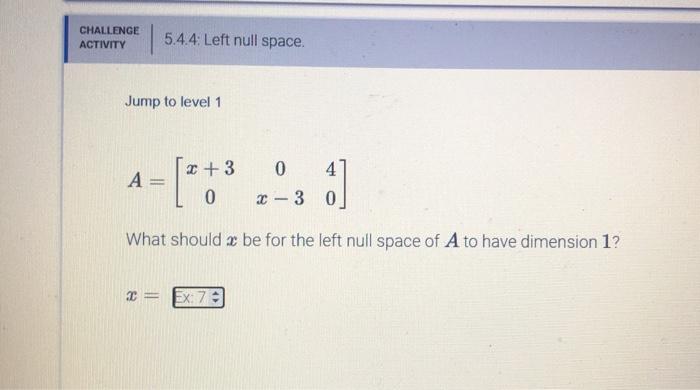 Solved CHALLENGE ACTIVITY 5.4.4: Left null space. Jump to | Chegg.com