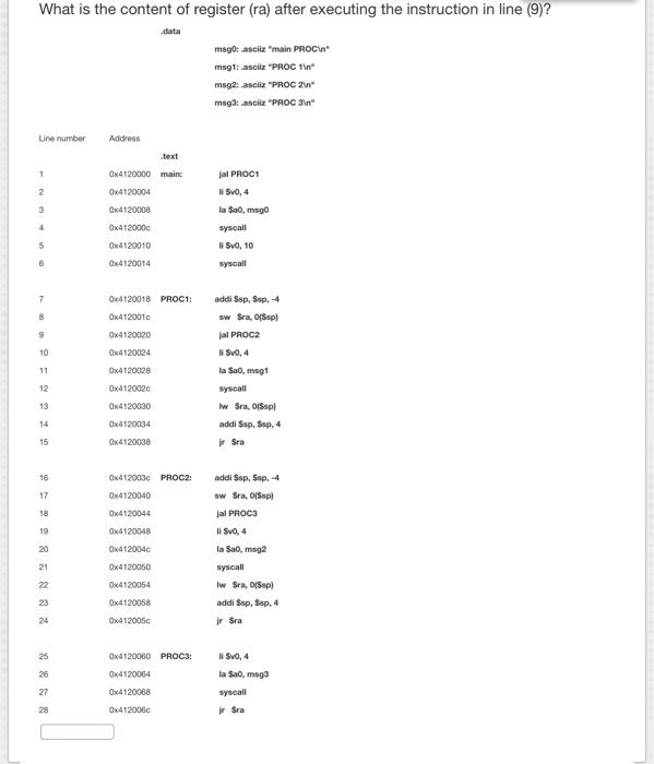Solved What is the content of register (ra) after executing | Chegg.com