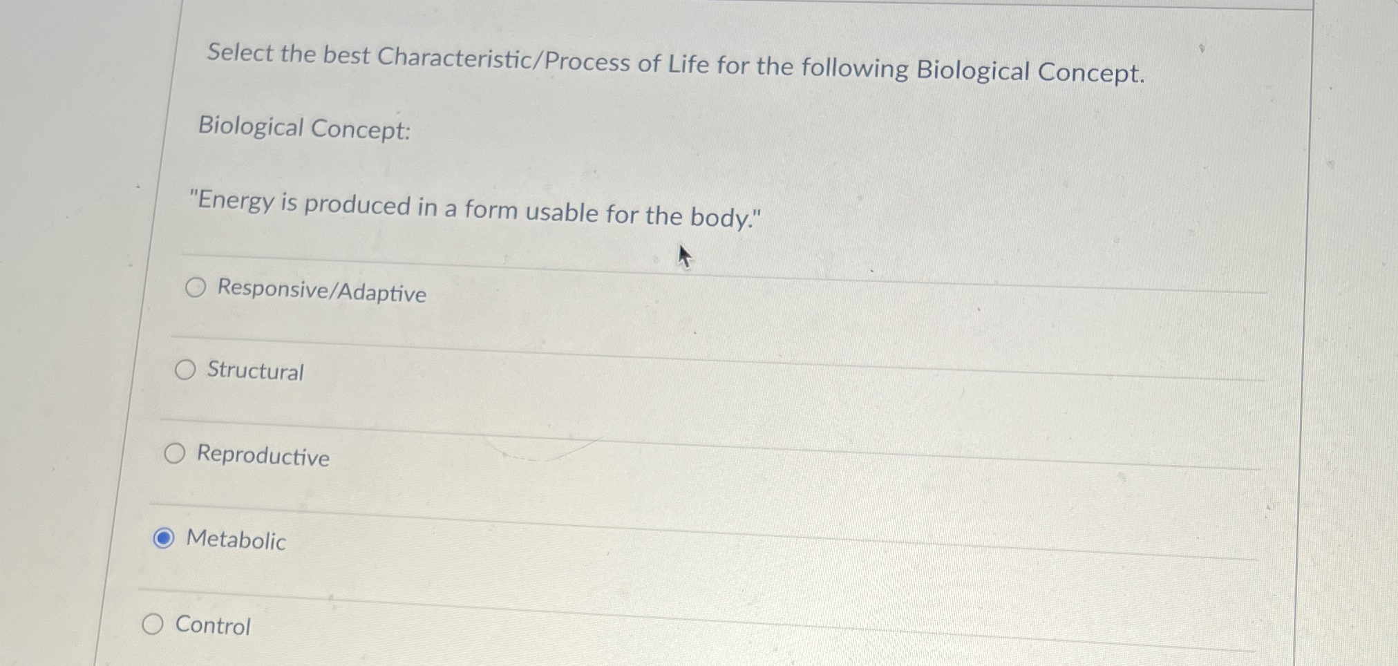 Solved Select the best Characteristic/Process of Life for | Chegg.com