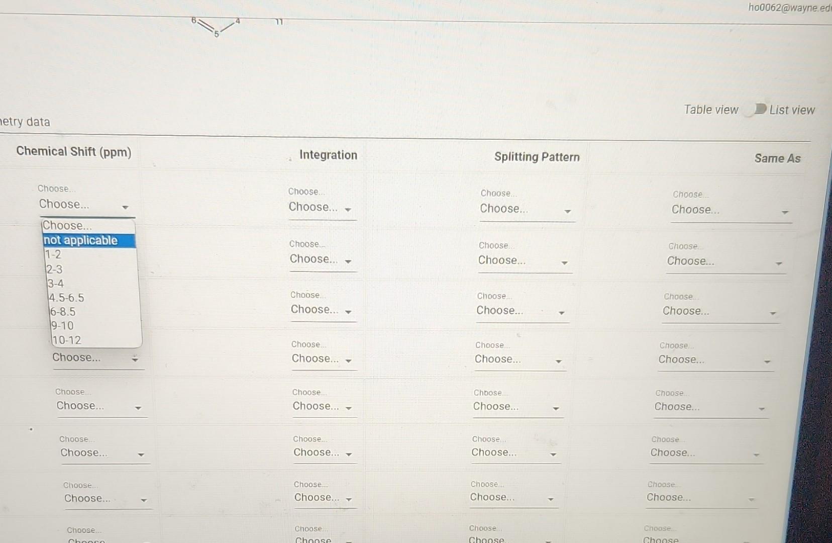 Solved Chemical Shift (ppm) IntegraTable view D List | Chegg.com