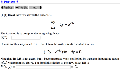 Solved Recall how we solved the linear DE dy/dx - 2y = e-3. | Chegg.com
