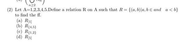 Solved (2) Let A=1,2,3,4,5. Define a relation R on A such | Chegg.com