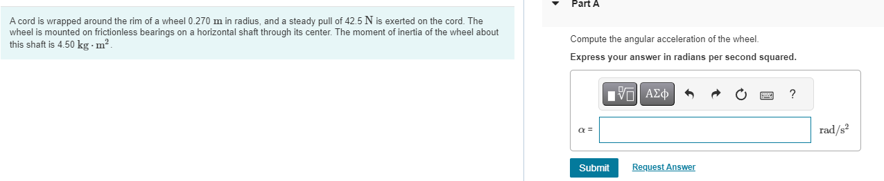 A cord is wrapped around the rim of a wheel 0.270m | Chegg.com
