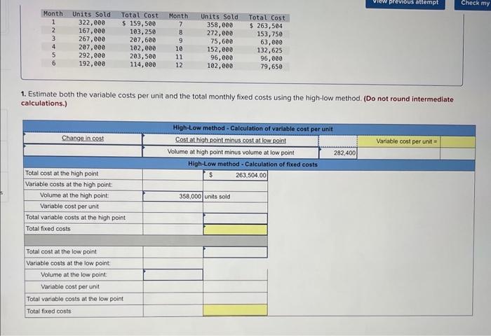 Solved 1. Estimate both the variable costs per unit and the | Chegg.com