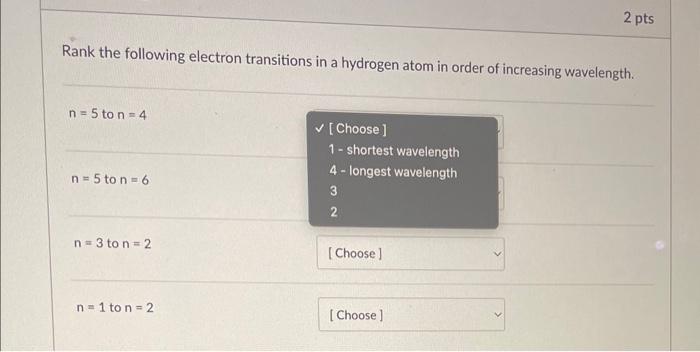 Solved Rank the following electron transitions in a hydrogen | Chegg.com