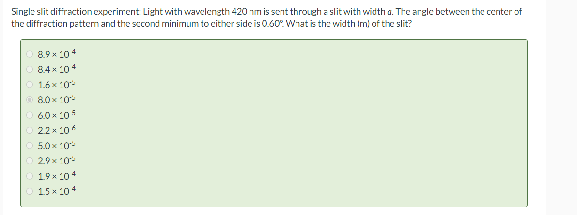 Solved Single slit diffraction experiment: Light with | Chegg.com