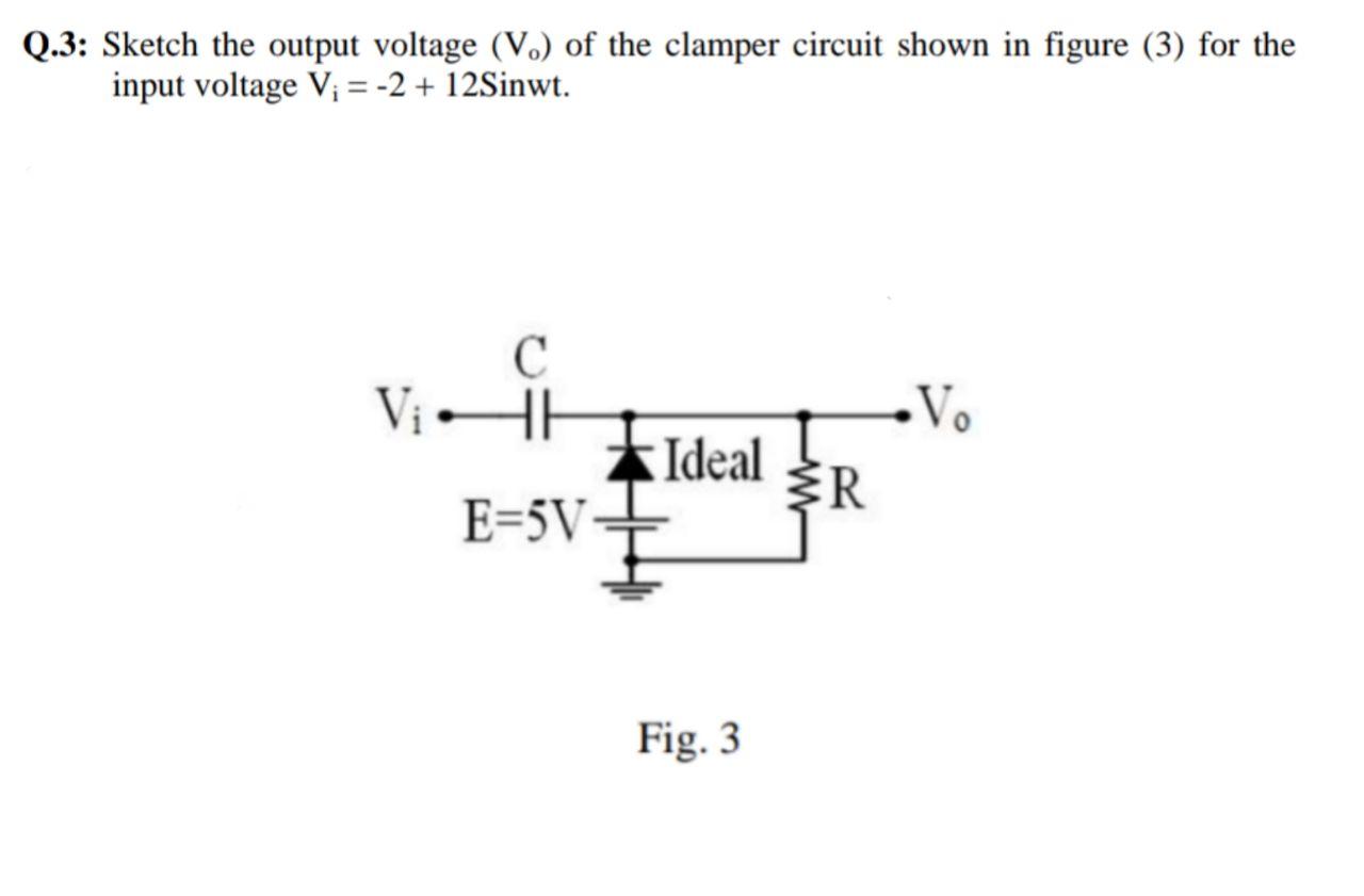 Solved Q.3: Sketch the output voltage (V.) of the clamper | Chegg.com