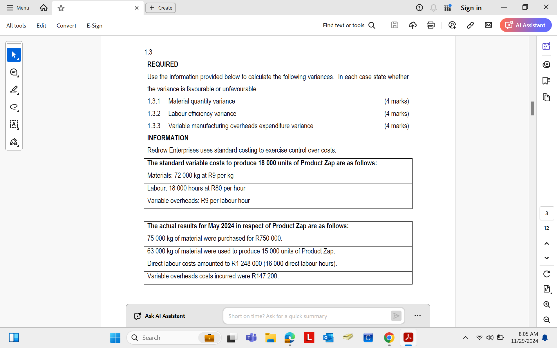 Solved 1.3REQUIREDUse the information provided below to | Chegg.com