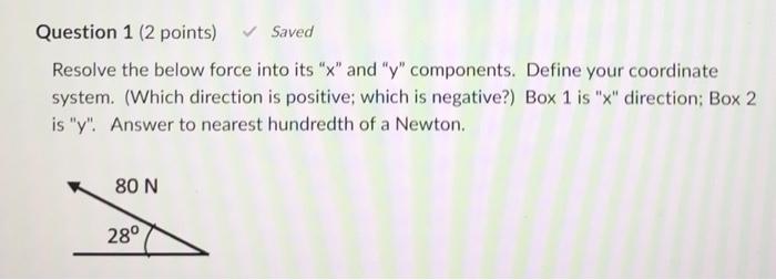 Solved Question 1 (2 points) Resolve the below force into | Chegg.com