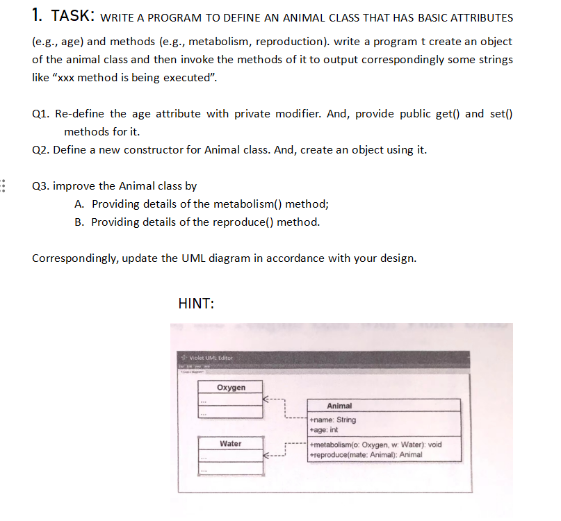 TASK: WRITE A PROGRAM TO DEFINE AN ANIMAL CLASS THAT | Chegg.com