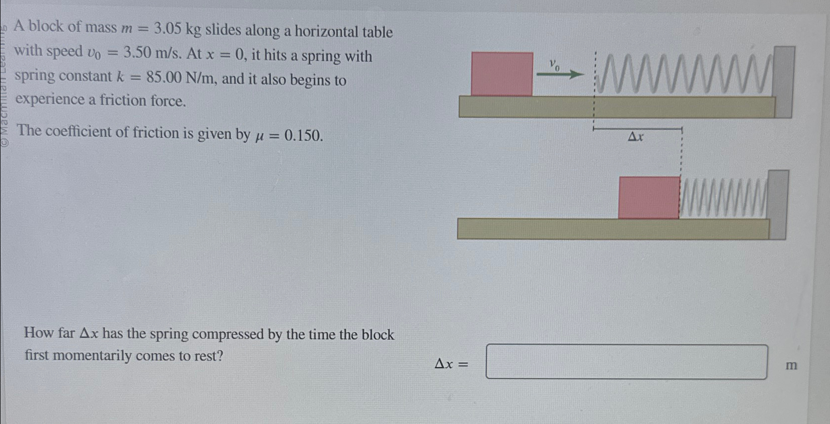 Solved A block of mass m=3.05kg ﻿slides along a horizontal | Chegg.com