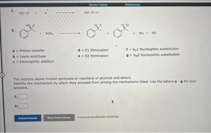 Solved 2. - SOCl2 - SO2+HCI a = Proton transfer d=E1 | Chegg.com