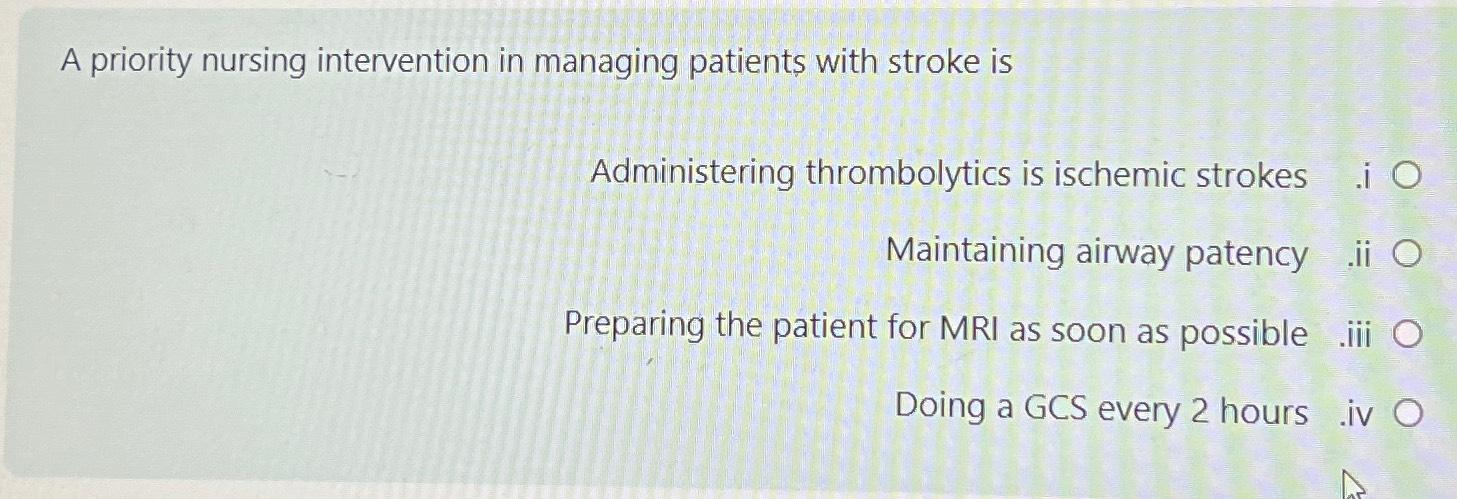 Solved A priority nursing intervention in managing patients | Chegg.com