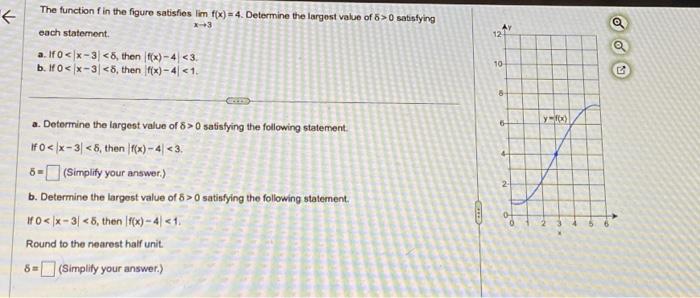 Solved The function f in the figure satisfies limx→3f(x)=4. | Chegg.com