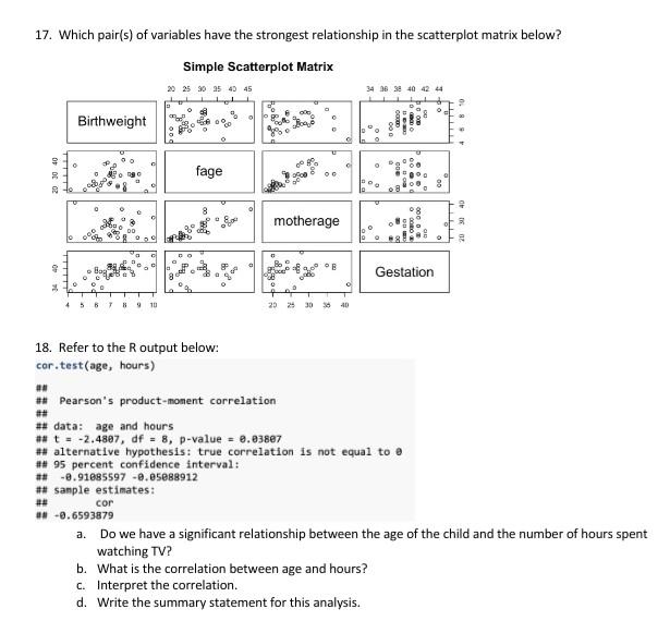 Solved 17. Which pair(s) of variables have the strongest | Chegg.com