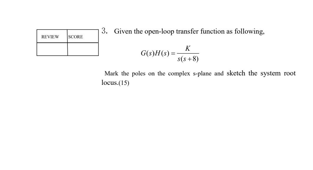 Solved 3. Given the open-loop transfer function as | Chegg.com