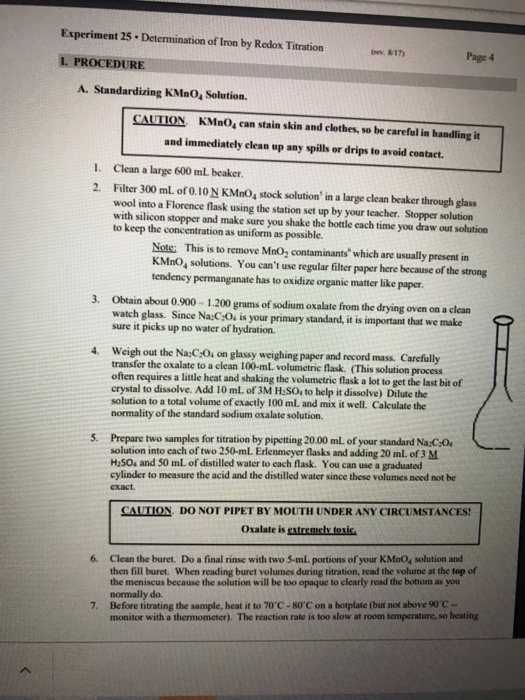 Solved xperiment 25. Determination of Iron by Redox | Chegg.com