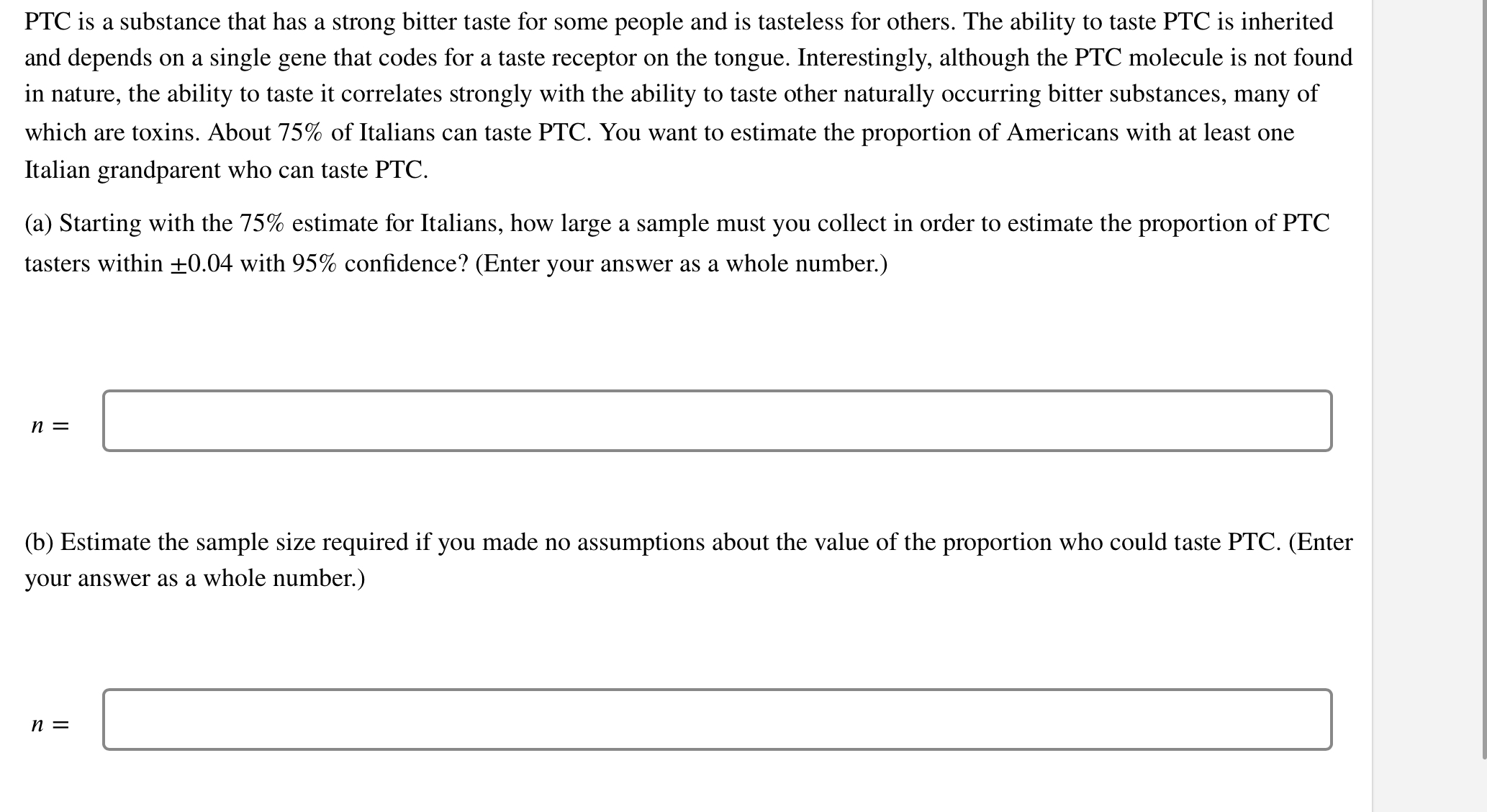 Solved PTC is a substance that has a strong bitter taste for | Chegg.com