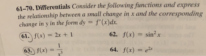Solved 61-70. Differentials Consider the following functions | Chegg.com