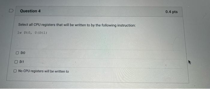 Solved Select all CPU registers that will be written to by | Chegg.com