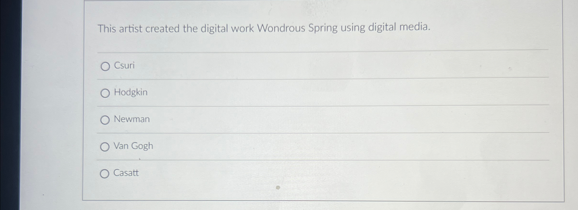 Solved This artist created the digital work Wondrous Spring | Chegg.com