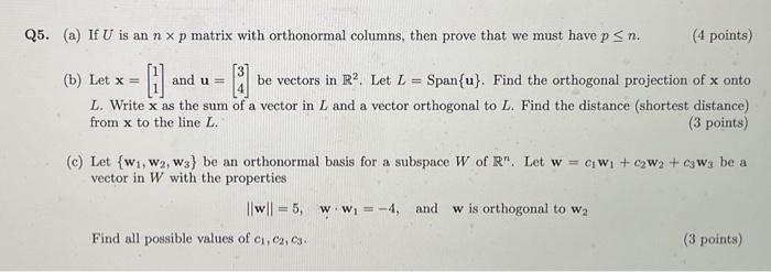 Solved 25. (a) If U is an n×p matrix with orthonormal | Chegg.com