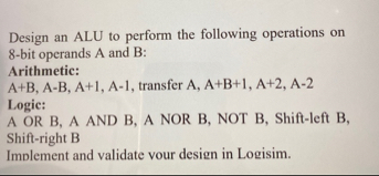 Solved Design an ALU to perform the following operations on | Chegg.com