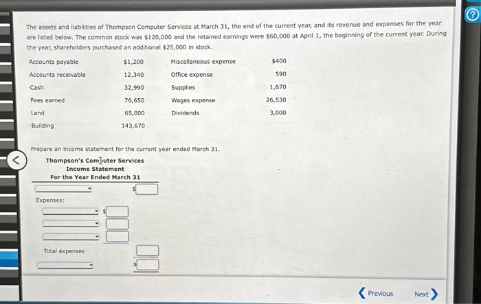Solved The assets and liabilities of Thompson Computer | Chegg.com