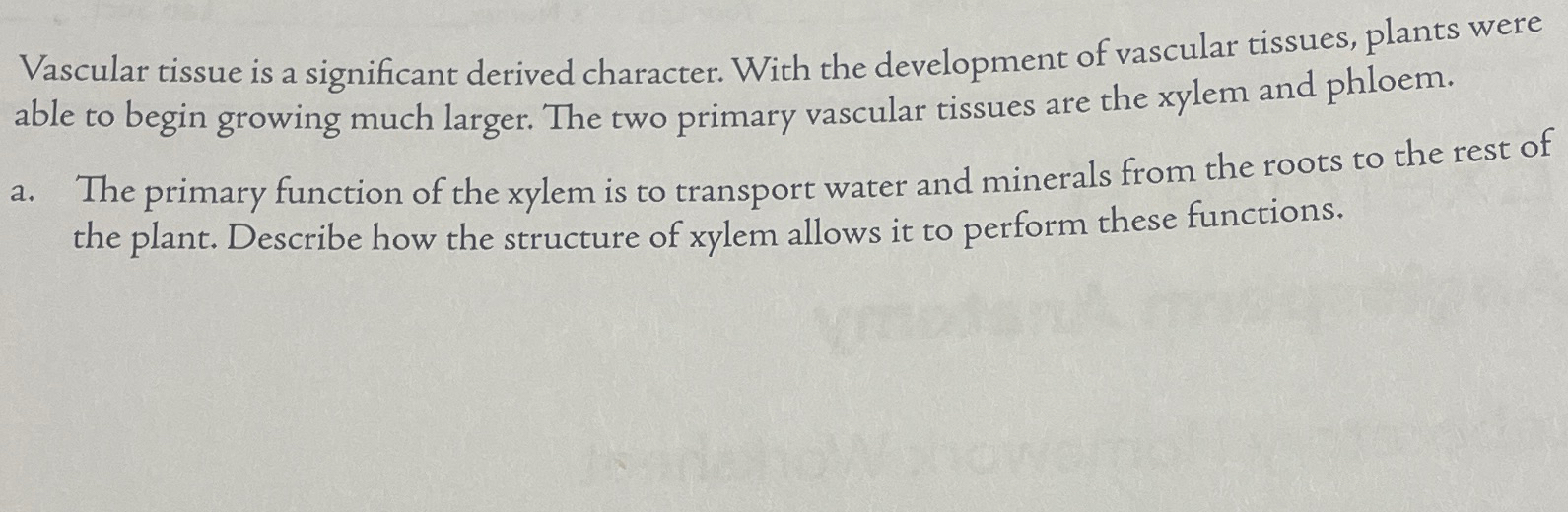 Solved Vascular tissue is a significant derived character. | Chegg.com