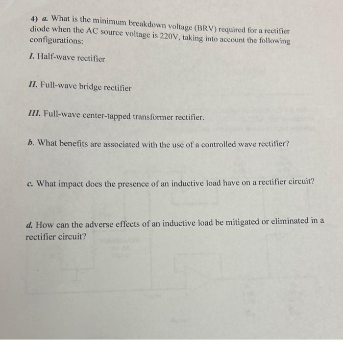 Solved 4) a. What is the minimum breakdown voltage (BRV) | Chegg.com