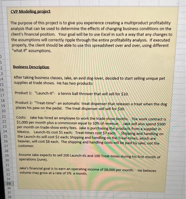 Solved CVP Modeling project The purpose of this project is | Chegg.com