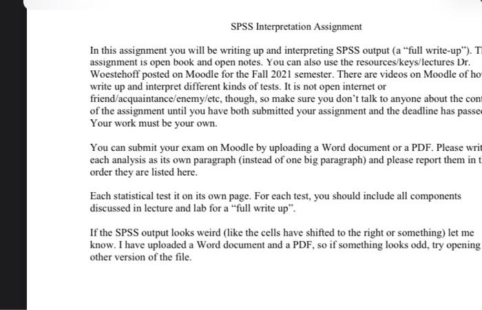 Solved SPSS Interpretation Assignment In this assignment you | Chegg.com