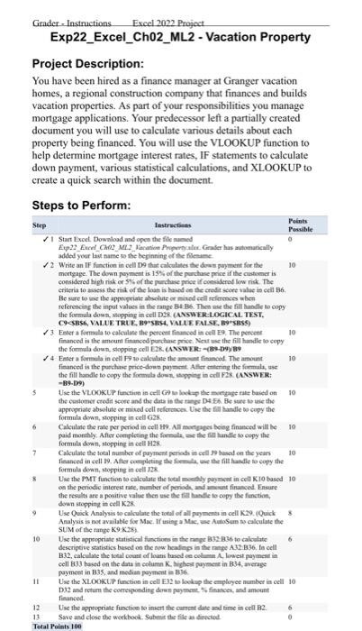Grader-Instructions Excel 2022 Project | Chegg.com