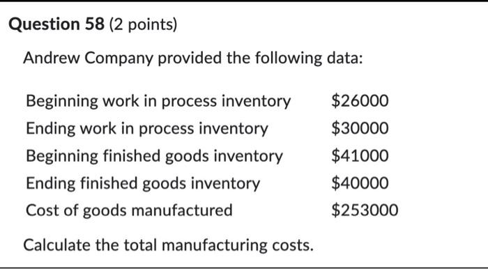 Solved Andrew Company provided the following data: | Chegg.com