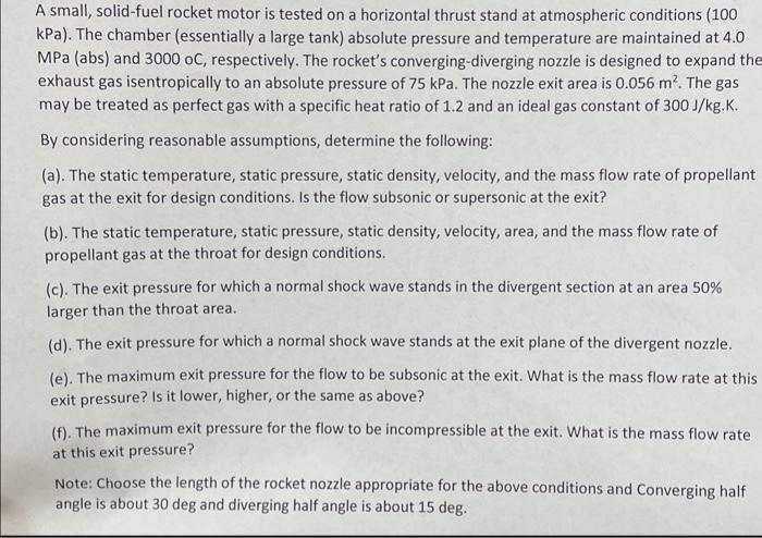 Solved A Small Solid Fuel Rocket Motor Is Tested On A 2732