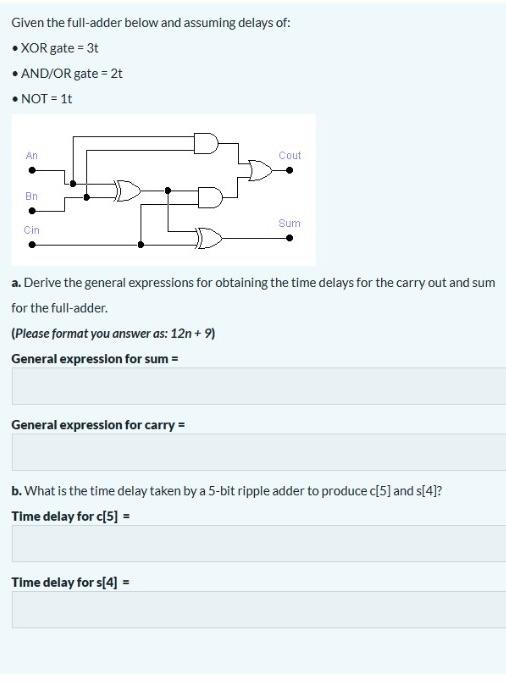 Solved Given the full-adder below and assuming delays of: - | Chegg.com