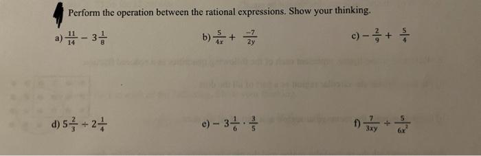 Solved Perform the operation between the rational | Chegg.com