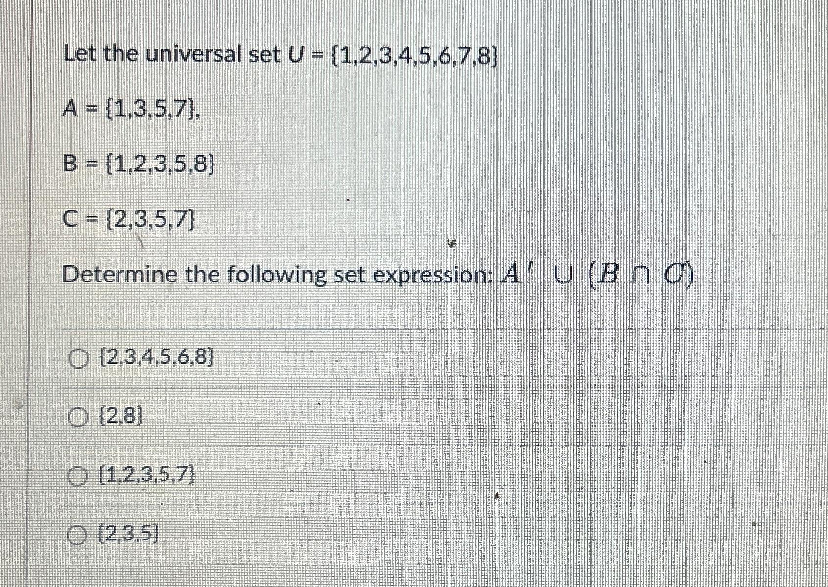 Solved Let The Universal Set
