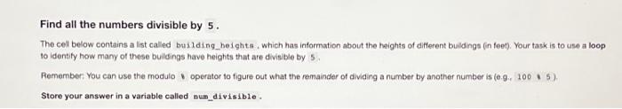 Solved Find all the numbers divisible by 5. The cell below | Chegg.com