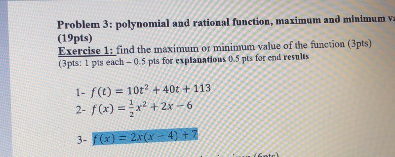 Solved Problem 3: polynomial and rational function, maximum | Chegg.com