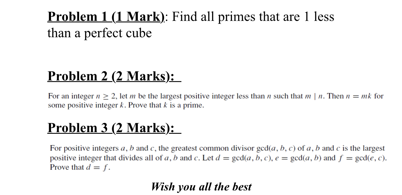 Solved Problem 1 (1 ﻿Mark): Find all primes that are 1 ﻿less | Chegg.com